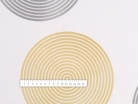 Biante Sametový běhoun na stůl Tamara TMR-023 Žluté a šedé designové kruhy na smetanovém 35x140 cm