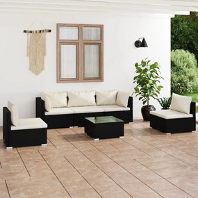 vidaXL 6dílná zahradní sedací souprava s poduškami polyratan [3102195] Barva: Černá a krémová