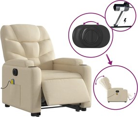Elektrické zvedací masážní polohovací křeslo krémové textil 3204641
