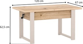 Rozkládací polohovací konferenční stolek HOGO 3v1 | 120-157x62,5-74,5x67 cm | síla horní desky 32 mm | bílá/černé nohy