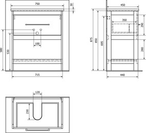 Aqualine ETIDE umyvadlová skříňka 71,5 x 85 x 44 cm bílá mat ET725