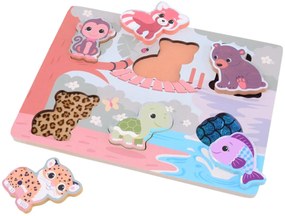 _Ostatní 1_ JOUECO DŘEVO Puzzle vkládací zvířátka 6 dílků na desce pro miminko 80144