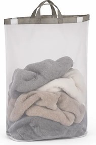 koš na prádlo, objem 100+ l, s víkem, 2 odnímatelné tašky, látka/bambus, 75x43x32 cm, šedá/přírodní, Dekorino KP20260003