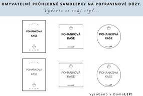POHANKOVÁ KAŠE - omyvatelná samolepka na dózu, výběr rozměrů Ø 5 cm / 5 x 5 cm / 6 x 8 cm | DomaLEP tvar: KOLEČKO, barva: PRŮHLEDNÁ - ČERNÉ písmo, velikost: Ø 5 cm - základní písmo