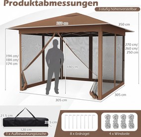 Costway Gazebo One Push Výškově nastavitelné s moskytiérou Dvojitá střešní taška