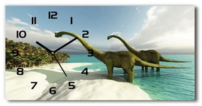 Wallmuralia Skleněné hodiny na stěnu Dinozaury na pláži 60x30 cm