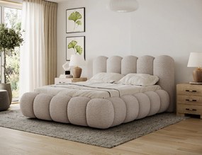 Postel Oloroso 180x200 s kovovým roštem a úložným prostorem, béžové bouclé