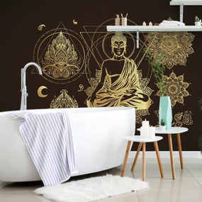 Tapeta zlatý meditující Budha - 150x100 cm
