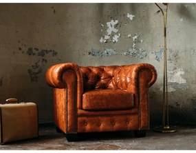 furniture-nabytek.cz - Křeslo Chesterfield z pravé kůže vintage světle hnědá