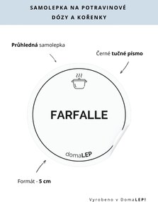 FARFALLE  – průhledná samolepka na dózu, tučné písmo, 5 cm | DomaLEP