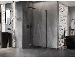 Mexen Lunar, L pětiúhelníkový sprchový kout naklápěcí doleva 80 x 80 cm, 8mm čiré sklo, grafitový profil, 831L-080L-080P-95-00-L
