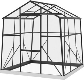 Outsunny skleník hliníkový 192 x 192 x 204 cm Skleník 3,68 m² s oknem, posuvnými dveřmi a základem pro pěstování rostlin Černá | Aosom.de