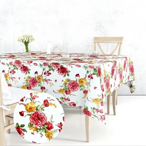 Ervi bavlněný ubrus na stůl čtvercový - Červené a žluté květy