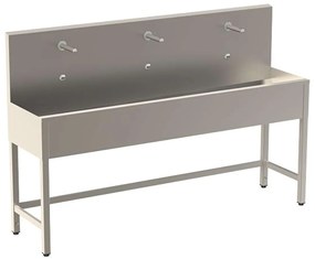 Sanela - Celoopláštěný stojící mycí žlab 1900 mm, 3 senzorové baterie s termostatem, síťové napájení, antivandal, nerez SLUN 51ET