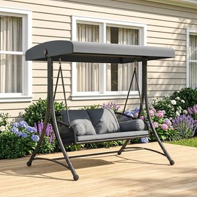 Outsunny ratanová houpačka Hollywood pro 2 osoby — zahradní lavice s nastavitelnou stříškou a polštáři, A-rám, nosnost 240 kg, 178 × 120 × 172 cm (tm…