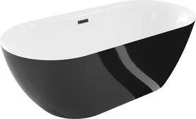 Mexen Roxy, volně stojící vana 170 x 80 cm, bílá-černá, černý matný přepad, 51201708075-70