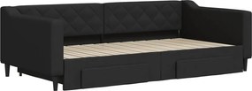 Válenda s přistýlkou a zásuvkami černá 100 x 200 cm textil 3197469