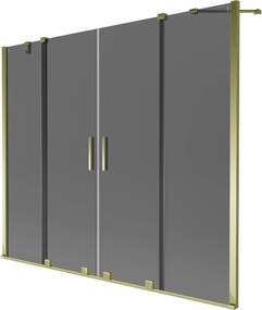 Mexen Velar Duo, 2-křídlová posuvná vanová zástěna 200 x 150 cm, 8mm šedé sklo, zlatý lesklý profil, 896-200-000-42-50