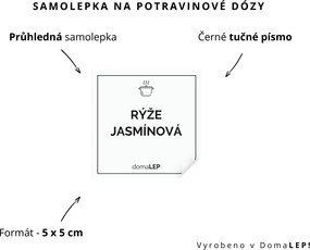 RÝŽE JASMÍNOVÁ - omyvatelná samolepka na dózu, výběr rozměrů Ø 5 cm / 5 x 5 cm / 6 x 8 cm | DomaLEP tvar: ČTVEREC, barva: PRŮHLEDNÁ - ČERNÉ písmo, velikost: š. 5 cm x v. 5 cm - tučné písmo