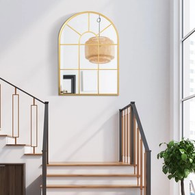HOMCOM Nástěnné zrcadlo 70x50cm Zrcadlo do okna s kovovým rámem Závěsné zrcadlo do předsíně a dekorace Celoplošné zrcadlo ve zlaté barvě | Aosom.de