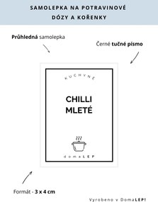 Samolepka na kořenky CHILLI MLETÉ průhledná 3 × 4 cm tučné písmo