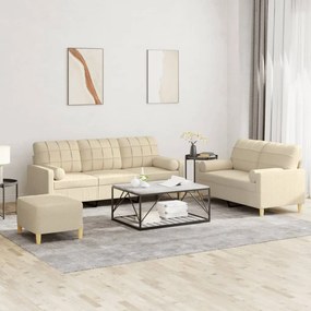 3dílná sedací souprava s polštáři krémová textil 3201332