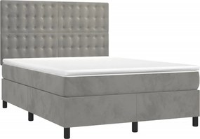 Box spring postel s matrací a LED světle šedá 140x190 cm samet 3136359
