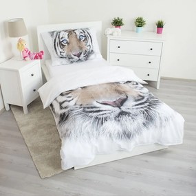 Bílo-šedé bavlněné dětské povlečení na jednolůžko 140x200 cm White Tiger – Jerry Fabrics