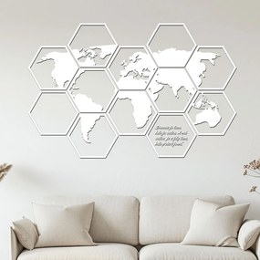 dřevo života Dřevěná mapa světa Hexagon Zvolte barvu dekoru: Bílá, Rozměry šxv (cm): 93x60