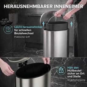HOMCOM Odpadkový koš s víkem Soft-Close, pedálový koš s vyjímatelným vnitřním kbelíkem 30L, stříbrný