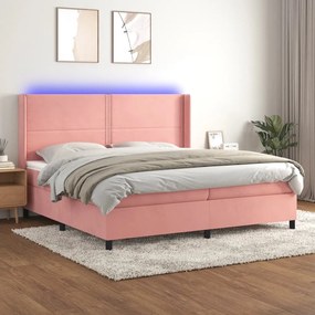 Box spring postel s matrací a LED růžová 200x200 cm samet,  3139528