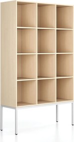 Regál FRAME, s bílou podnoží, 1299 x 450 x 2185 mm, bříza