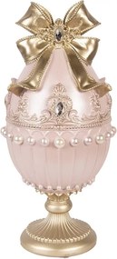 Růžovo-zlatá dekorace figurka zdobené vajíčko s mašlí - Ø 15*31 cm