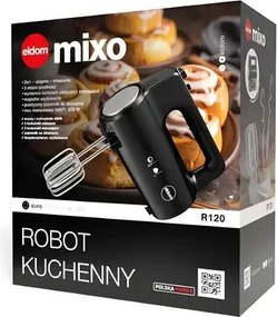Eldom R120 černá / Ruční šlehač / 5 rychlostí / hnětací háky / turbo