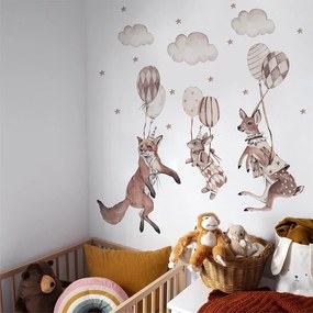 Gario Dětská nálepka na zeď Party animals - srnka, zajíček a liška s balony