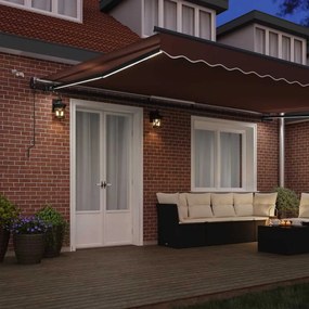 Automatická zatahovací markýza s LED světly hnědá 500 x 300 cm 3310219