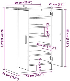 vidaXL Marketos Botník bílý 60 x 35 x 92 cm kompozitní dřevo