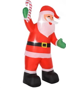 HOMCOM Nafukovací vánoční dekorace, 2,4 m Santa Claus s LED osvětlením, cukrová hůlka pro vnitřní i venkovní použití