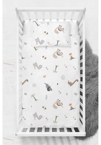 Bílé dětské povlečení do postýlky z bavlny Renforcé 100x150 cm Dinozor – Mijolnir