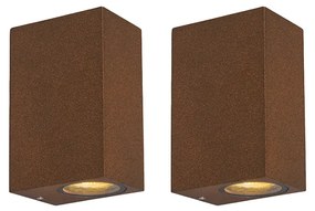 Sada 2 průmyslových nástěnných lamp rezavě hnědých 2-světlo IP44 - Baleno
