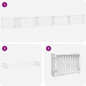 Zábrana pro psy s dvířky skládací 10 panelů bílá 800 cm topol 3155731