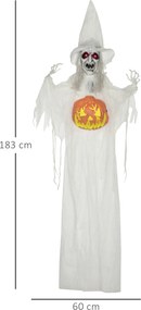 HOMCOM Halloween duch, Halloween dekorace, zvuková funkce, s pohybovým senzorem a LED světly, 60 cm x 18 cm x 183 cm