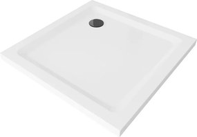 Mexen Flat čtvercový sprchový kout slim 90 x 90 cm, bílý, černý sifon - 40109090B