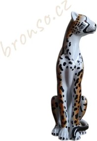Sedící leopard – keramická socha, elegantní ručně vyrobená zvířecí dekorace do interiéru