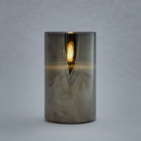 LED svíčka ve skle na baterie, Ø 7,5 × 15 cm, šedá, 2× AA, teple bílá