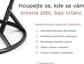 Šedé závěsné křeslo KOKON bez stojanu, bílo-šedý polštář