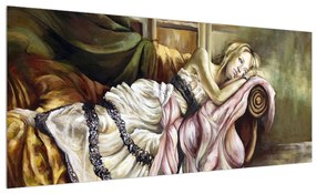 Obraz nešťastné ženy v šatech (100x40 cm)