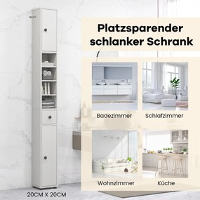 Costway Koupelnová skříňka Slim se 2 dveřmi a 1 zásuvkou a nastavitelnými