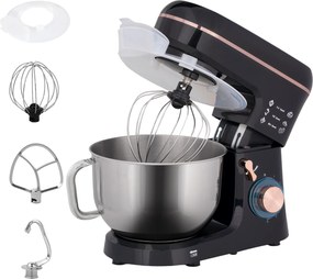 HOMCOM Stolní mixér, kuchyňský robot, šlehač, 6 stupňů, nerezová mísa 5,5 l, černý