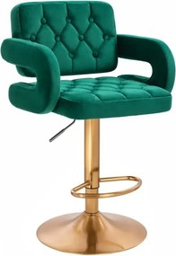 LuxuryForm DESIGN Barová židle ADRIA VELUR na zlaté kulaté podstavě - zelená